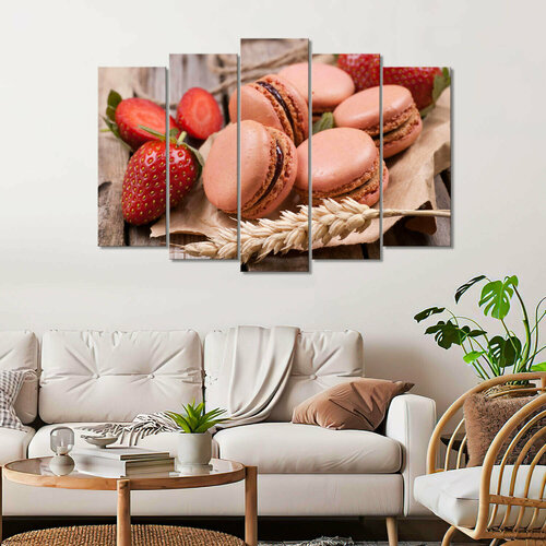 Модульная картина/Модульная картина на холсте/Модульная картина в подарок/клубничные макаруны-raspberry macaroons 150х100