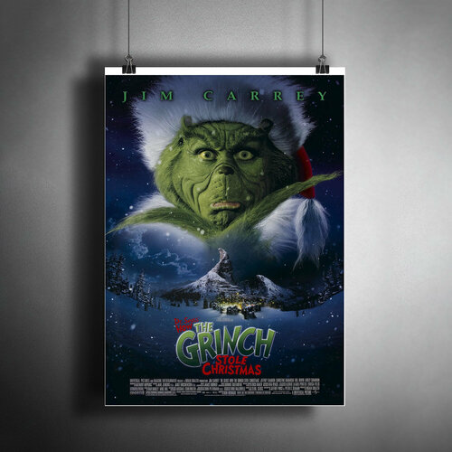 Постер плакат для интерьера "Новогодний фильм: Гринч - похититель Рождества. Джим Керри"/ A3 (297 x 420 мм)