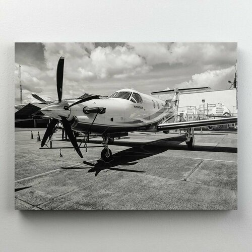 Интерьерная картина на холсте "Фотография истребителя в оттенках серого" размер 30x22 см