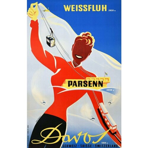 Плакат, постер на холсте Skiing-Davos/Горные лыжи-Давос. Размер 21 на 30 см