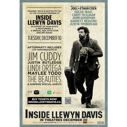Плакат, постер на холсте Внутри Льюина Дэвиса (Inside Llewyn Davis, 2013г). Размер 21 х 30 см