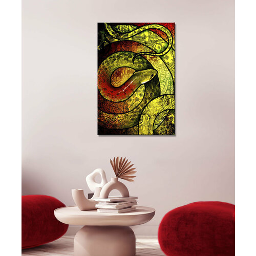 Картина - змея, арт, зелёная змея, змея с рисунками (107) 20х30