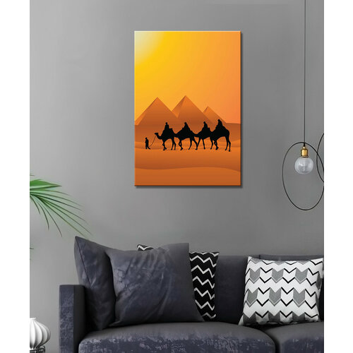 Картина - караван верблюдов , пирамиды, пустыня 30х40