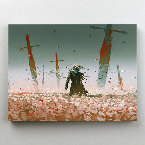 Интерьерная картина на холсте "Рыцарь смерти в поле гигантских мечей" размер 40x30 см