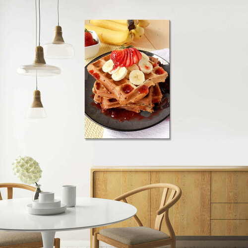 Картина/Картина на холсте для интерьера/Картина на стену/Картина для кухни/ - Вафли банан и клубника 40х60