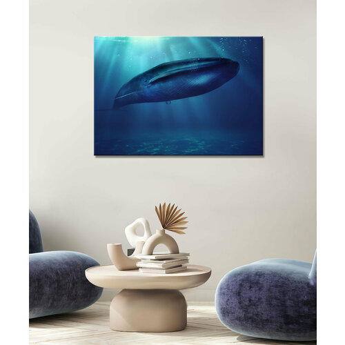 Картина - кит, синий кит, кит в океане, огромный кит, кит в воде (32) 30х40