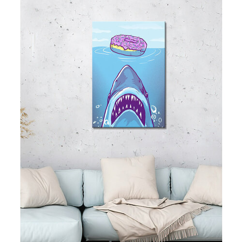 Картина -Акула, акула арт, акула рисунок, злая акула, пасть акулы (1) 20х30