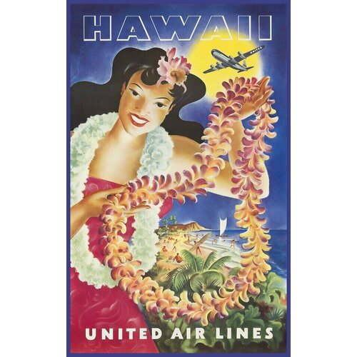 Плакат, постер на холсте Hawaii/Гаваи. Размер 21 на 30 см