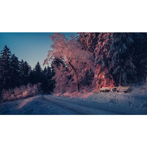Картина на холсте 60x110 Альянс Лес "Зима закат дорога Оденвальд" на подрамнике / интерьер/ декор