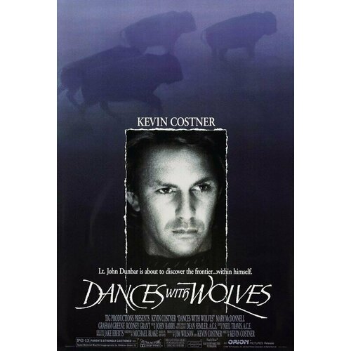 Плакат, постер на бумаге Танцующий с волками (Dances with Wolves), Кевин Костнер. Размер 21 х 30 см