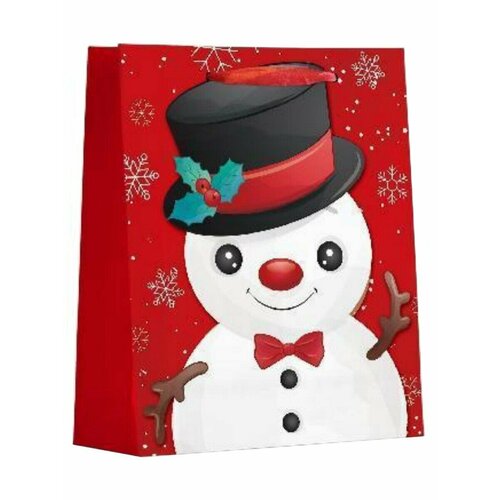Пакет подарочный с мат. лам. и глит. 31*40*12 (XL) Праздничный снеговичок