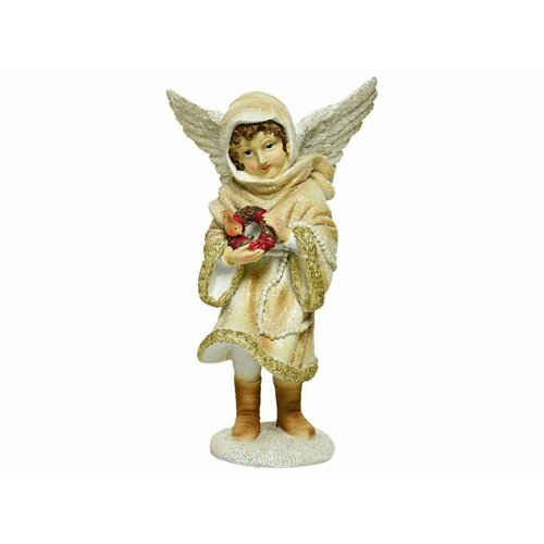 Рождественская статуэтка ребёнок-ангел с венком, полистоун, 18.5 см, Kaemingk (Decoris)