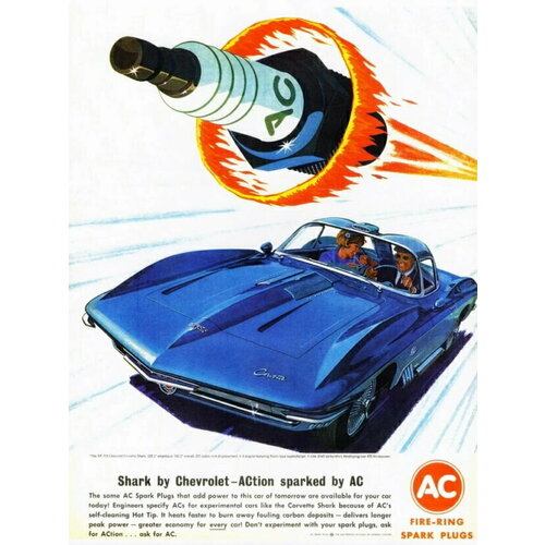 Плакат, постер на холсте Shark by Chevrolet/Акула/авто/автомобиль/машина. Размер 42 х 60 см