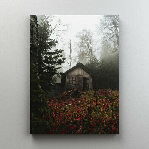 Интерьерная картина на холсте "Дом в туманном лесу", размер 30x40 см