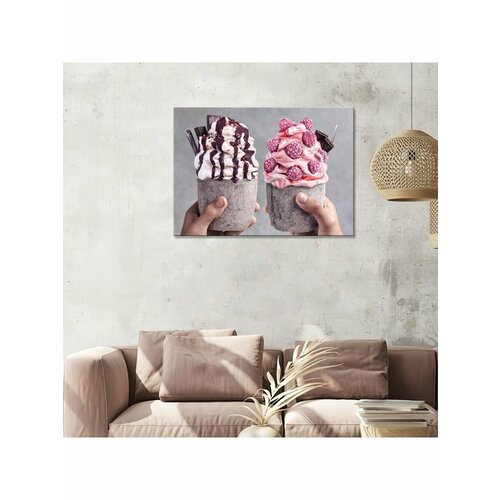 Картина на холсте с подрамником мороженое на сером фоне 40х60