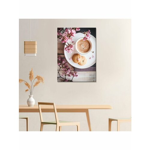Картина на холсте с подрамником Кофе цветы и десерт 50х70