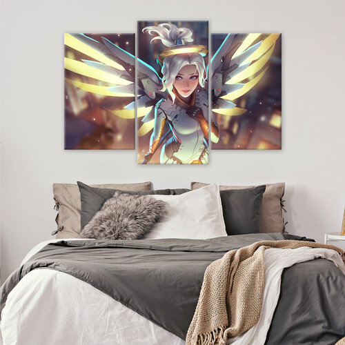 Модульная картина/Модульная картина на холсте/Модульная картина в подарок/Zigler angel mercy Overwatch/Циглер ангел мерси Овервотч 120х80