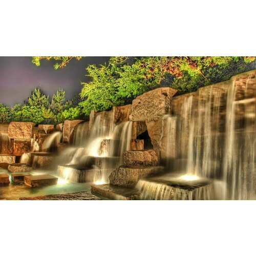 Картина на холсте 60x110 Альянс Лес "Камни водопад деревья" на подрамнике / интерьер/ декор