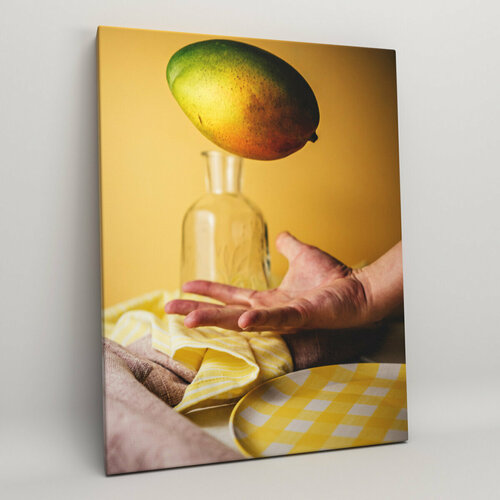 Картина на холсте (интерьерный постер) "Спелое манго" для кухни, кафе и ресторанов, с деревянным подрамником, размер 30x40 см