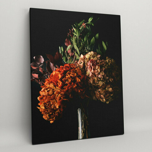 Картина на холсте (интерьерный постер) "Флористика - букет в вазе", с деревянным подрамником, размер 45x60 см