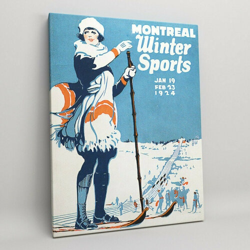Картина на холсте (интерьерный постер) "Винтажный плакат - Зимний спорт", с деревянным подрамником, размер 30x40 см