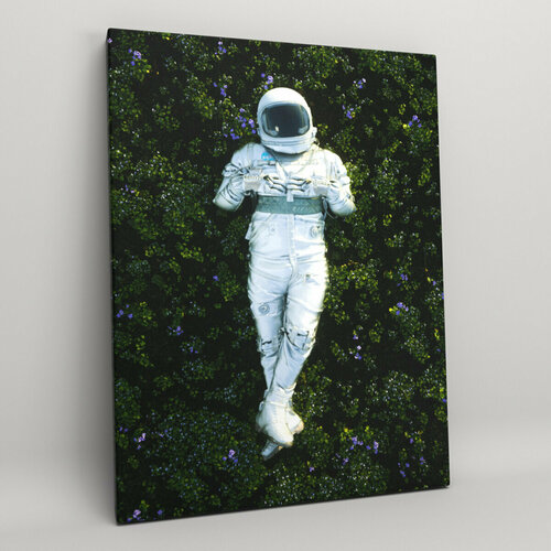 Картина на холсте (интерьерный постер) "Космонавт на поле №2" арт, с деревянным подрамником, размер 45x60 см