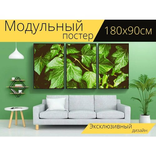 Модульный постер "Плющ, завод, сад" 180 x 90 см. для интерьера