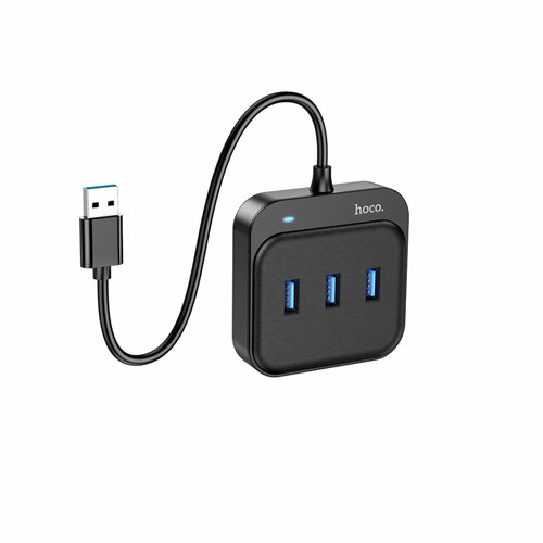 USB-концентратор HOCO HB31, Easy, 4 гнезда, кабель 0.2м, 3 USB2.0 выхода, 1 USB3.0 выход, цвет: чёрный