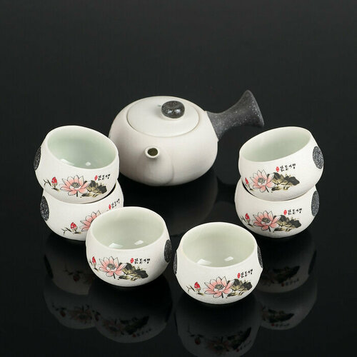 Набор для чайной церемонии "Нежный цветок", 7 предметов: чайник 180 мл, 6 чашек 70 мл, керамика