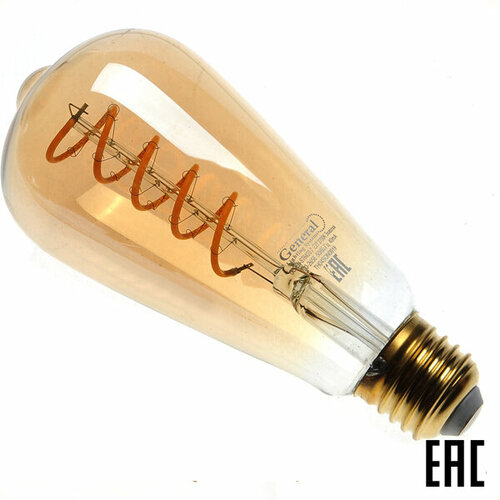 Лампа филаментная светодиодная General 5 Вт Filament спираль золотой E27 2700К светодиодная "капля" теплый белый свет (2 шт. в комплекте)