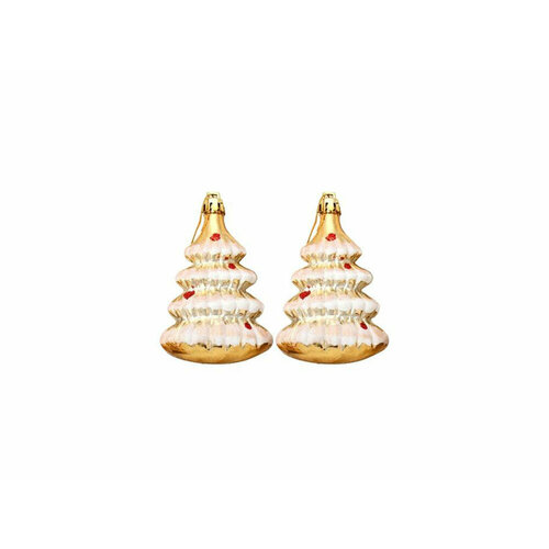 Новогоднее подвесное украшение Ёлочки в золоте из полистирола, набор из 2 шт / 8,6x5,8x3,2см