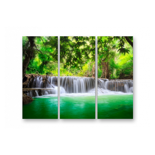 Модульная картина на стекле | Diva Kartina | Природа. Зеленый водопад | 90X70 см