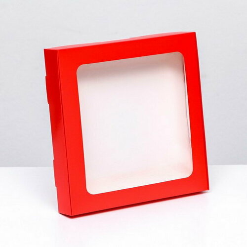 Коробка самосборная, красная с окном, 19 x 19 x 3 см