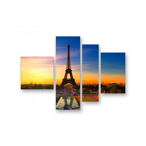 Модульная картина на стекле | Diva Kartina | Город. Франция Париж на закате | 120X90 см