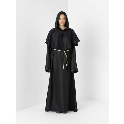Мантия с капюшоном, карнавальный костюм священника средневекового монаха на Хеллоуин, черный L