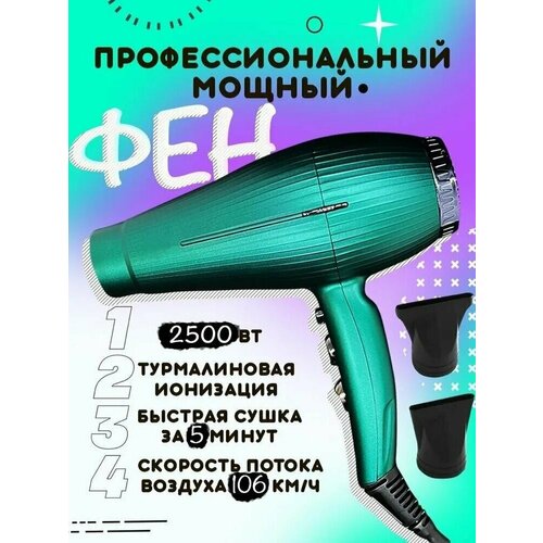 Профессиональный салонный Фен для волос/уход за волосами/для укладки и сушки волос/насадка концентратор, диффузор/с функцией ионизации/домашний/зеленый