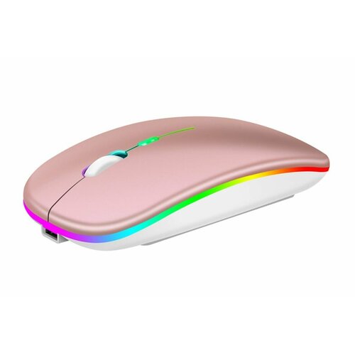 Беспроводная мышь с RGB подсветкой для компьютера, ноутбука и пк / Ультратонкая бесшумная мышка / Bluetooth + Wireless 2.4G / Rose