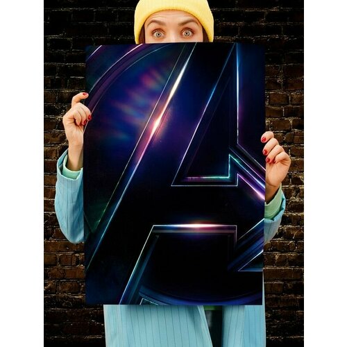 Постер интерьерный Мстители логотип, 70х46 см. Матовый яркий. The Avengers Железный человек