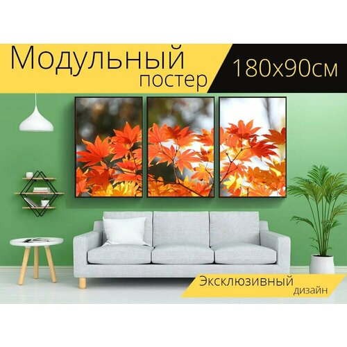Модульный постер "Кленовые листья, осень, листья" 180 x 90 см. для интерьера
