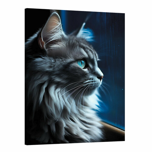 Интерьерная картина 50х70 "Синие коты в дождь"