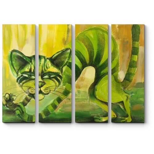 Модульная картина Зеленый полосатый кот 120x90