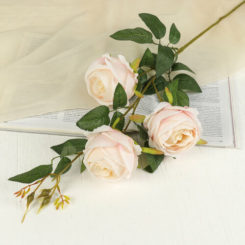 Цветы искусственные Роза три бутона, 8х80 см, светло-розовый