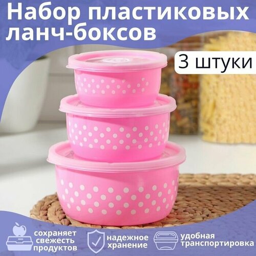 Набор ланч-боксов пластиковых Горошек, 3 шт: 300 мл, 600 мл, 900 мл, цвет микс