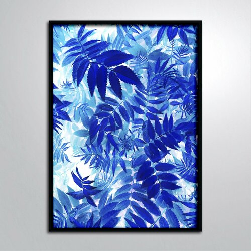 Постер в раме/Постер для интерьера/Плакат интерьерный с современным искусством Синие Листья