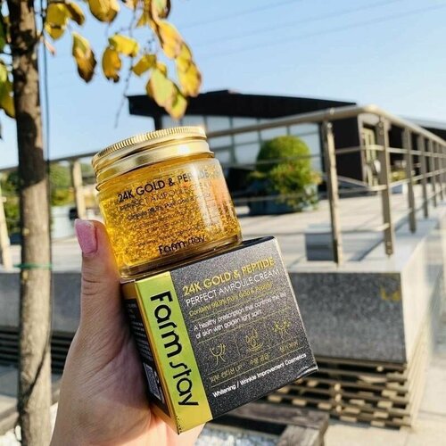 Корейская косметика. Антивозрастной крем с золотом FarmStay 24K Gold & Peptide Perfect Ampoule Cream