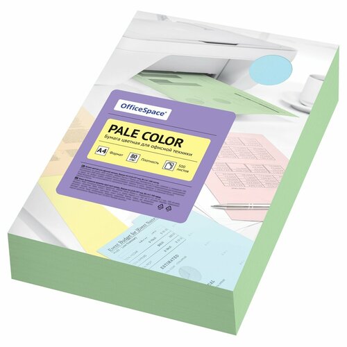 Бумага цветная OfficeSpace "Pale Color", А4, 80 г/м2, 500 листов, зеленая (356860)