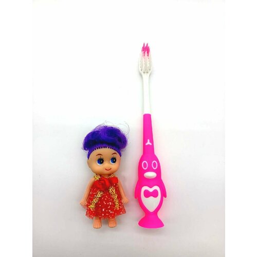 Детская зубная щетка для девочек с куклой, розовый
