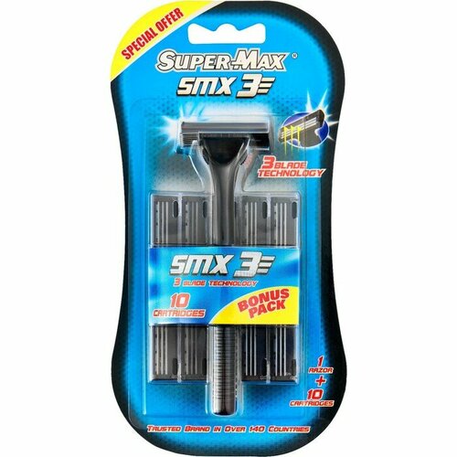 Станок для бритья, SUPER-MAX SMX 3, многораз. станок+10 смен. картриджей с тройным лезвием.
