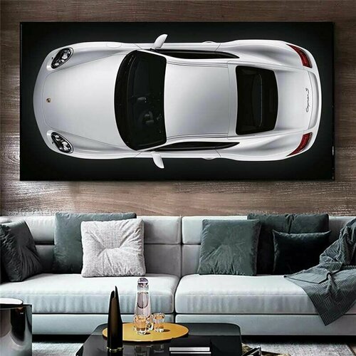 Картина интерьерная 3D машина Porsche 8 белая 50х80 см. арт Porshe_8_50x80