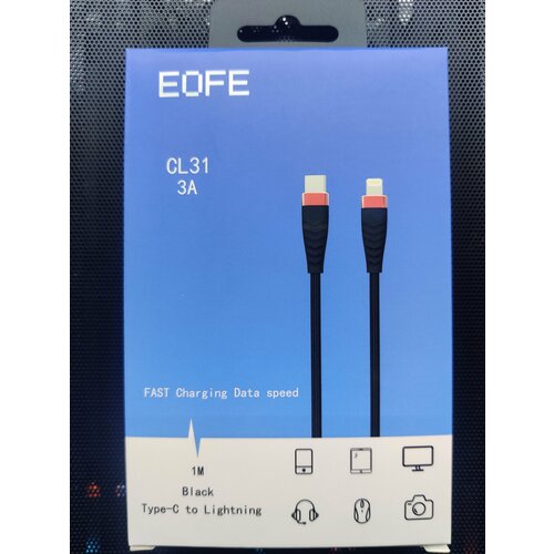 Кабель (10шт) для зарядки iPhone и передачи данных EOFE CL31 USB-C to Lightning 1m, 3A, нейлон черный